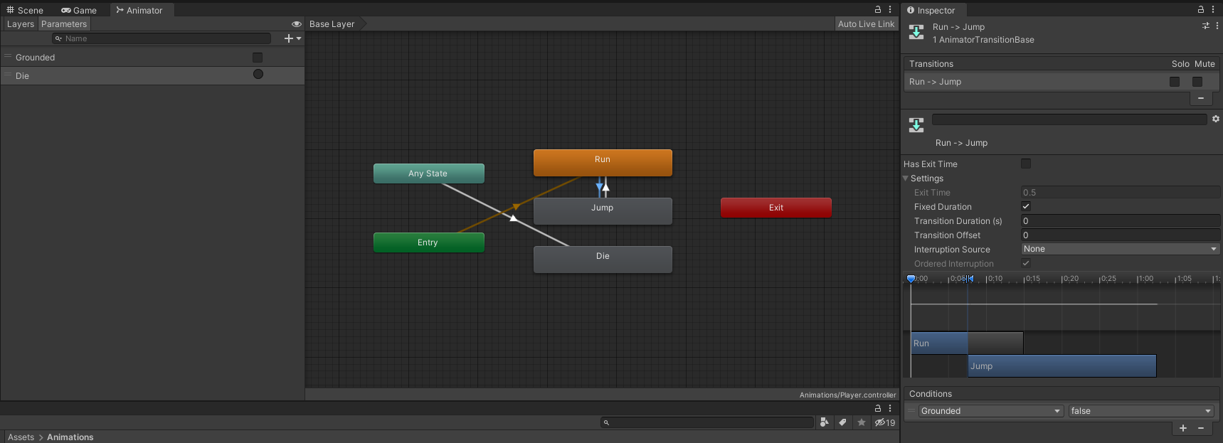 [retr0 Unity]Uni-Run_01: 데드존 만들기, 애니메이션 만들기, 애니메이터 창, OnCollisionEnter2D()
